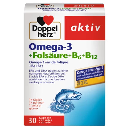 DOPPEL HERZ AKTIV OMEGA 3/FOLIC ACID/B6/B13 CAPSULES ×60 – Famedix Pharmacy